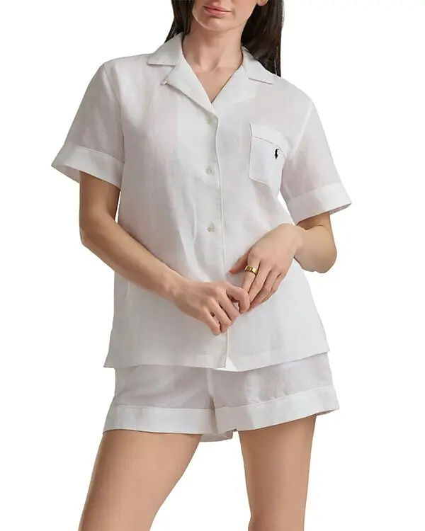 Polo Ralph Lauren Linen & Cotton Short Sleeve Pajama Set - White Cloud