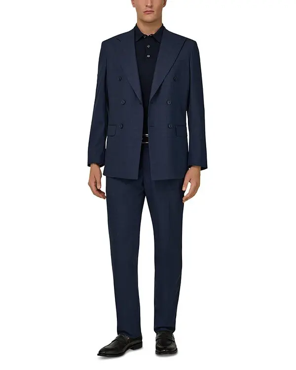 Boggi Milano Regular Fit Double Breasted Prince Of Wales Suit - Navy Blue