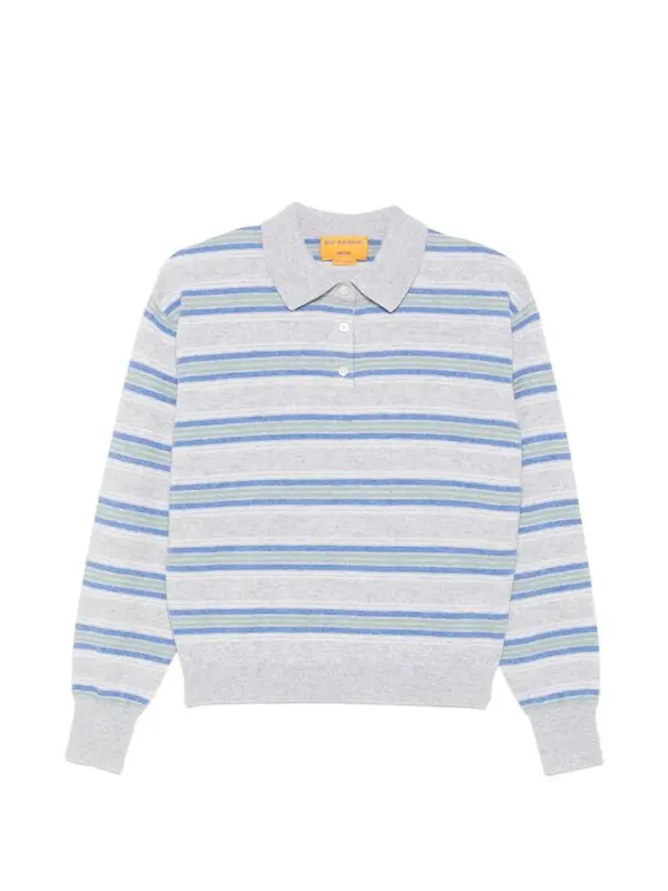 Guest In Residence Cashmere Striped Polo Shirt - Sky Blue