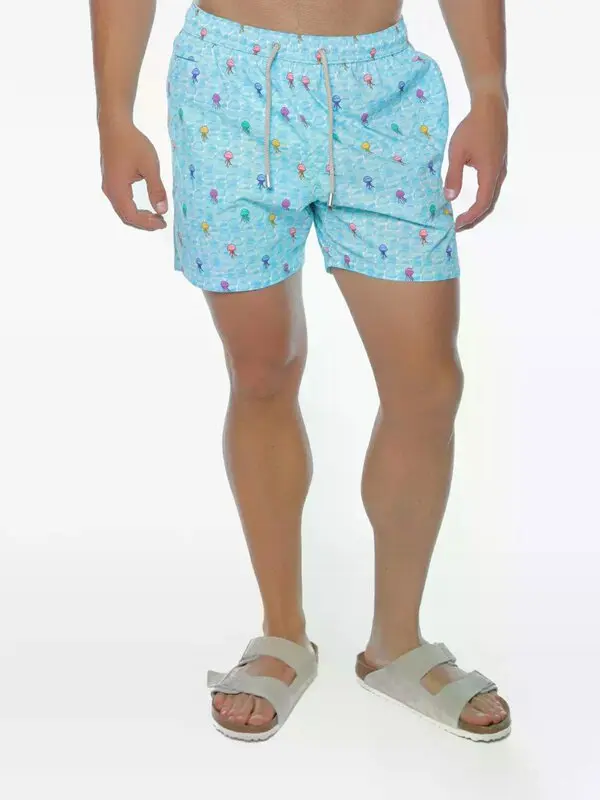 MC2 SAINT BARTH Drawstring Swim Shorts With Jellyfish Print - Blue