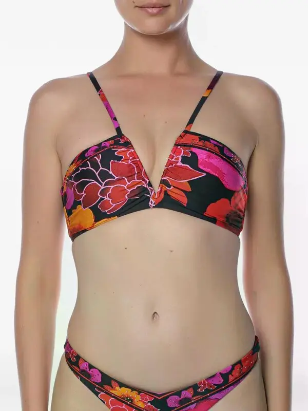 Camilla Floral-print Bikini Top - Black