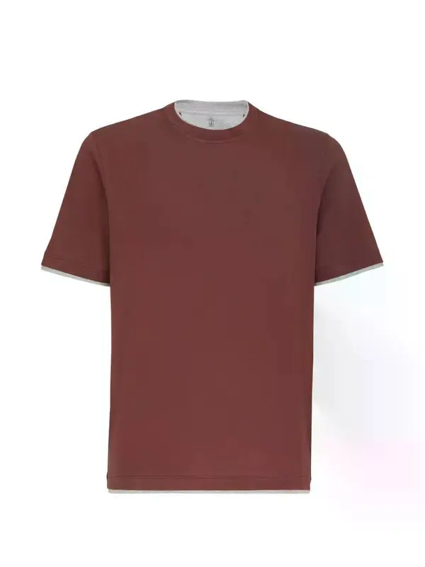 Brunello Cucinelli Cotton Jersey Crew-neck T-shirt With Faux-layering - Brown