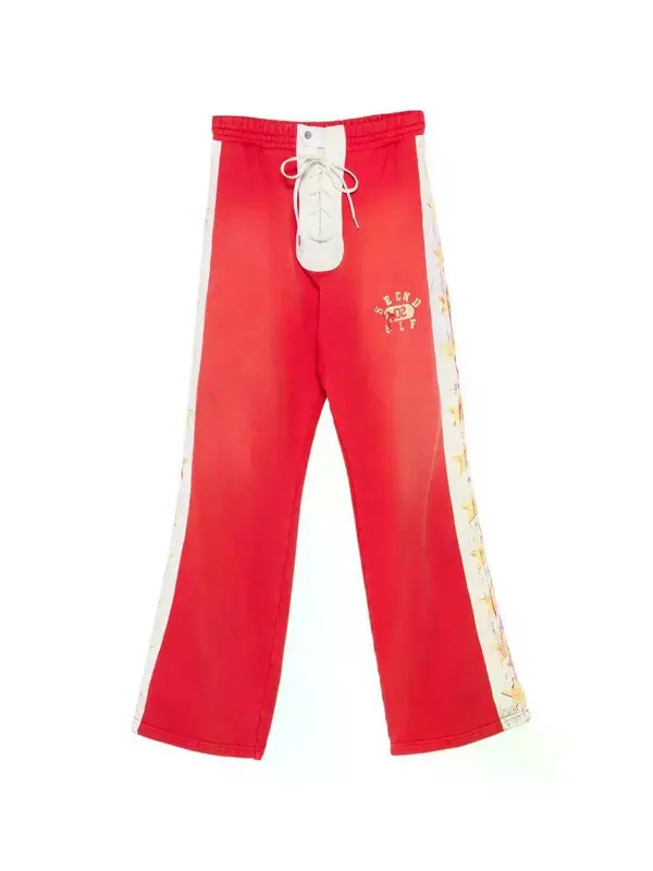 SECND SLF Lace-up Star-print Cotton Track Pants