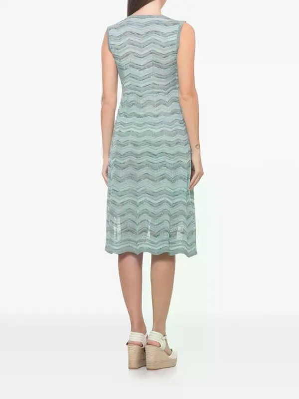D.exterior Chevron-knit Metallic-thread Midi Dress
