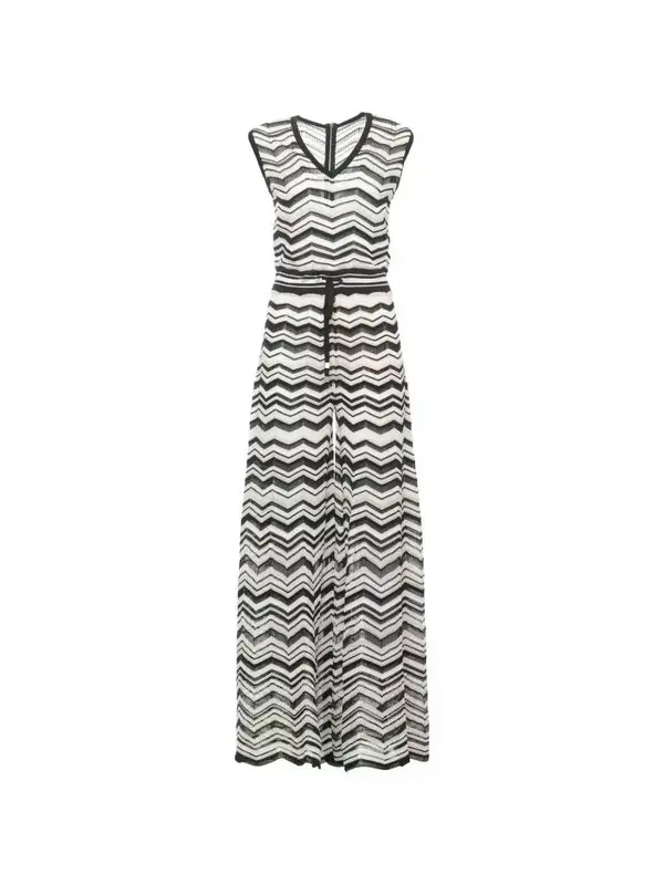 D.exterior Chevron Knit Wide-leg Jumpsuit - Black
