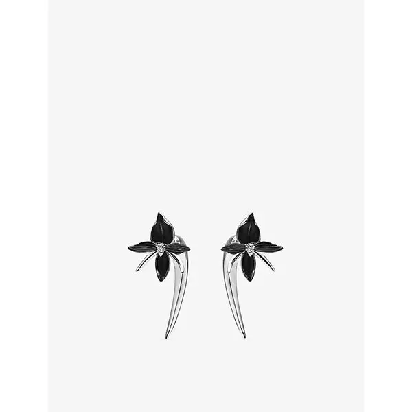 SHAUN LEANE Black Orchid Talon Sterling And Diamond Drop Earrings - Silver