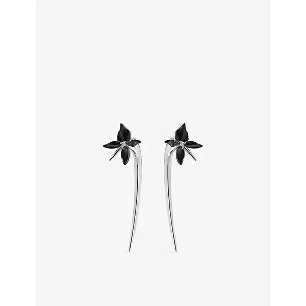 SHAUN LEANE Black Orchid Sterling And Diamond Earrings - Silver