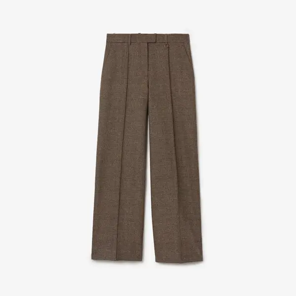 Burberry Check Wool Linen Blend Tailored Trousers - Soap Beige/brown
