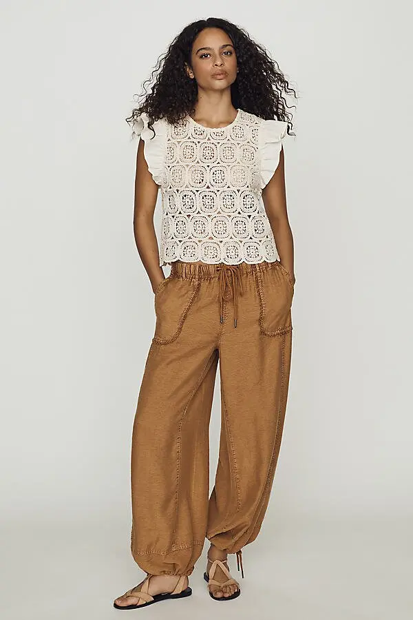 DOLAN LEFT COAST Cotton Crochet Flutter Sleeve Top