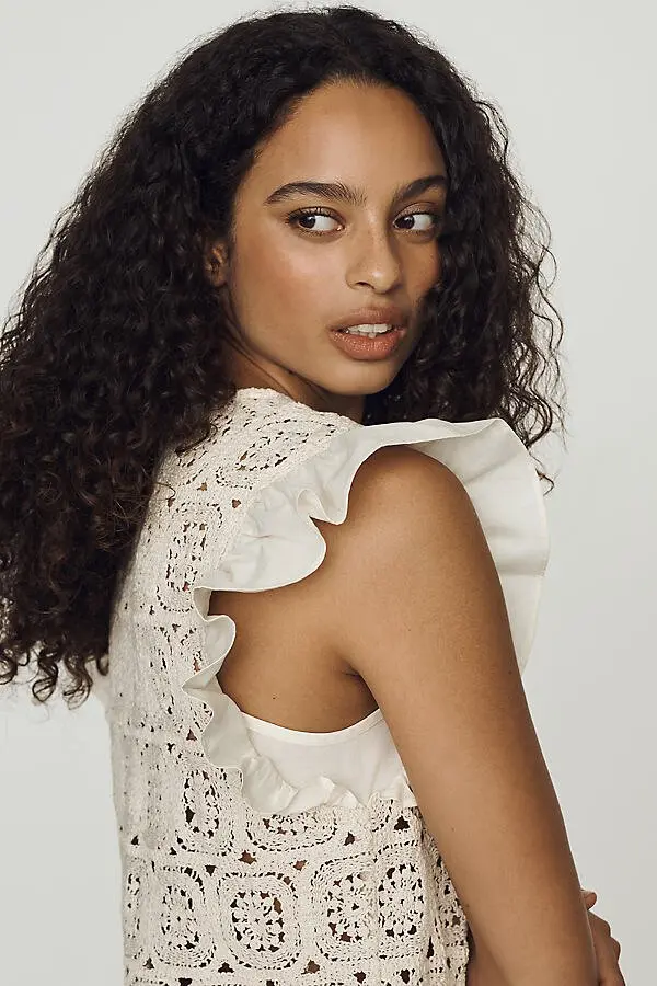 DOLAN LEFT COAST Cotton Crochet Flutter Sleeve Top