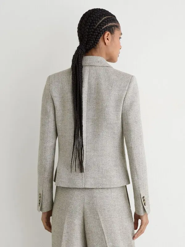 REISS Ezra Petite Herringbone Linen-blend Cropped Suit Blazer