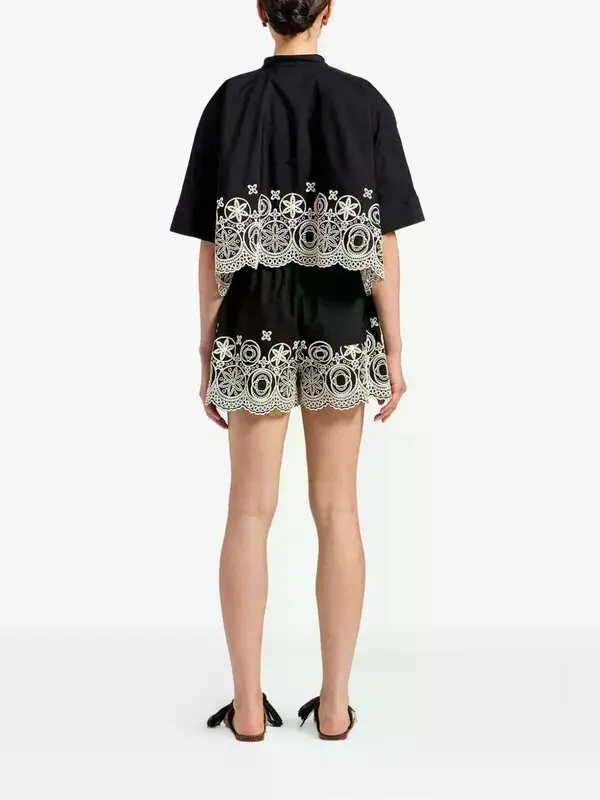 La DoubleJ Sangallo Embroidered Mini Shorts - Black