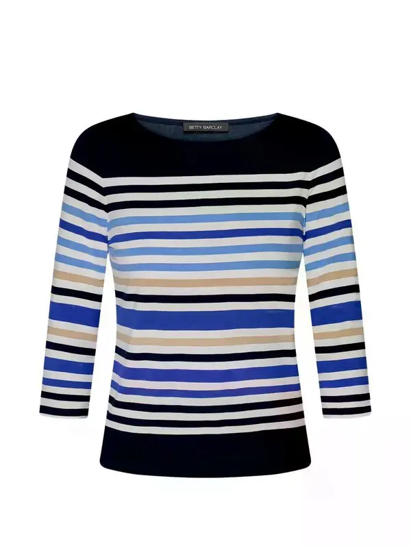 BETTY BARCLAY Horizontal Stripe Boat Neck T-shirt