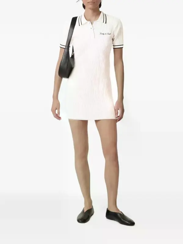 SPORTY & RICH Cable-knit Polo Collar Mini Dress
