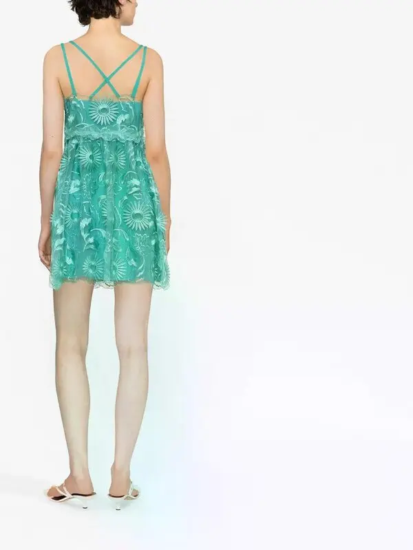 Alberta Ferretti Floral Embroidered Slip Minidress