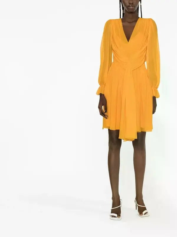 Alberta Ferretti Pleated Long-sleeve Minidress
