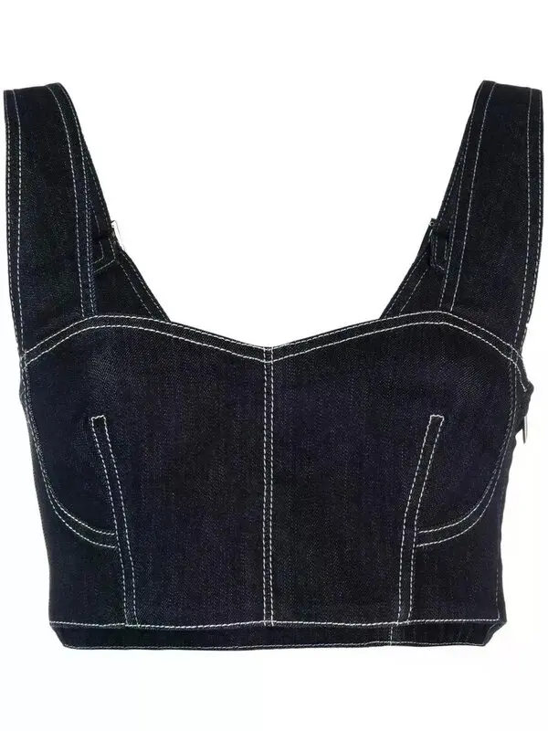 Alberta Ferretti Stretch-cotton Denim Bustier Top