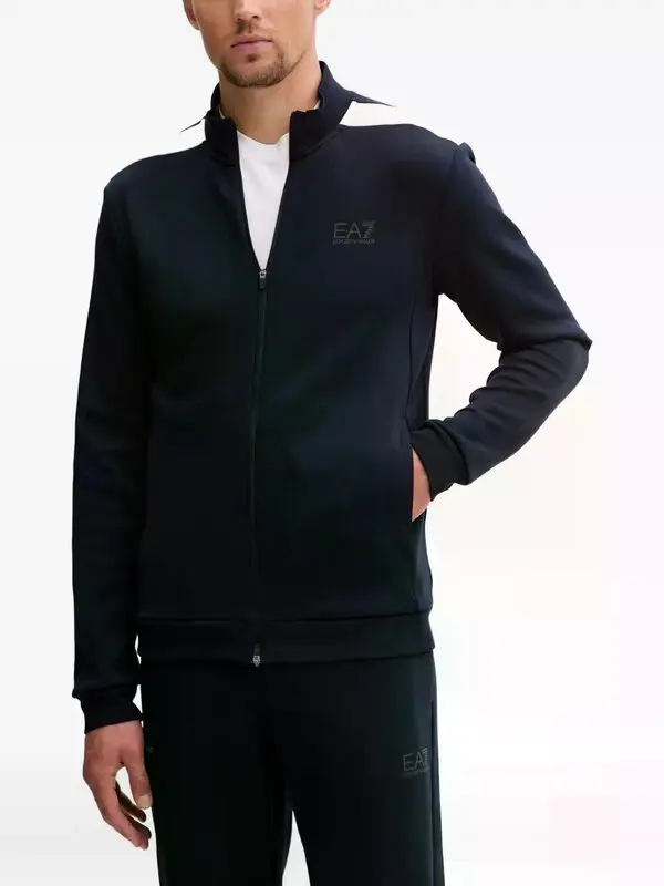 EA7 Logo Print Zip-up Sweater
