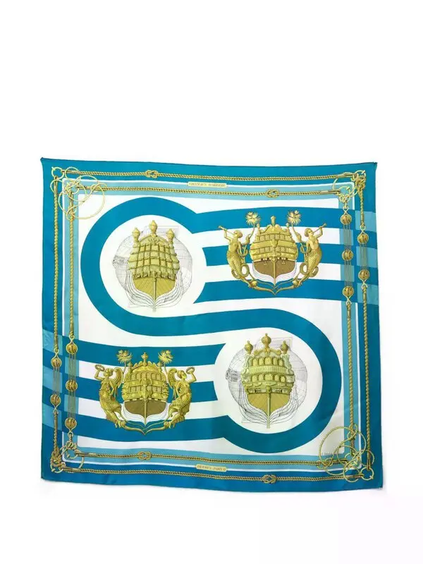 Hermès 1994 Châteaux D'arriere Silk Scarf - Blue