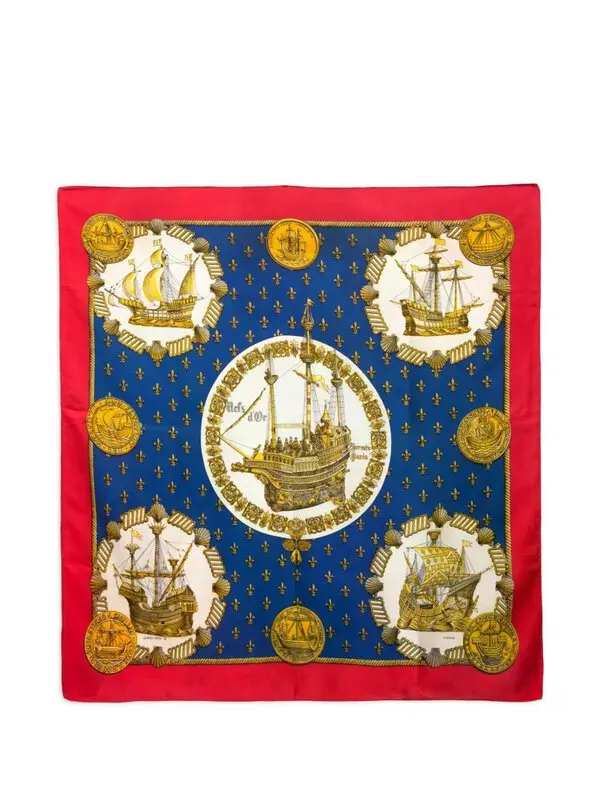 Hermès 1971 Nefs D'or Silk Scarf - Blue