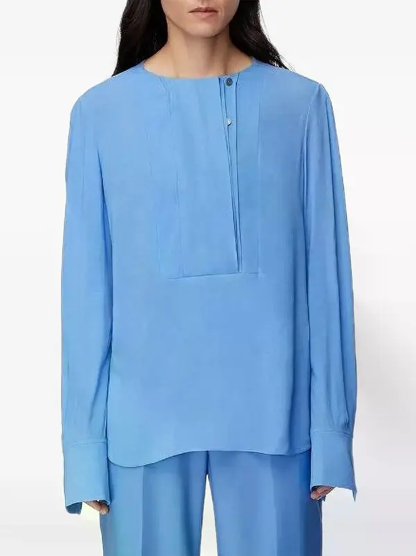Another Tomorrow Panelled Silk-georgette-feel Blouse