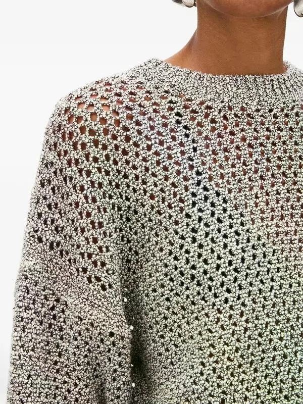 Another Tomorrow Open-knit Crew Neck Sweater