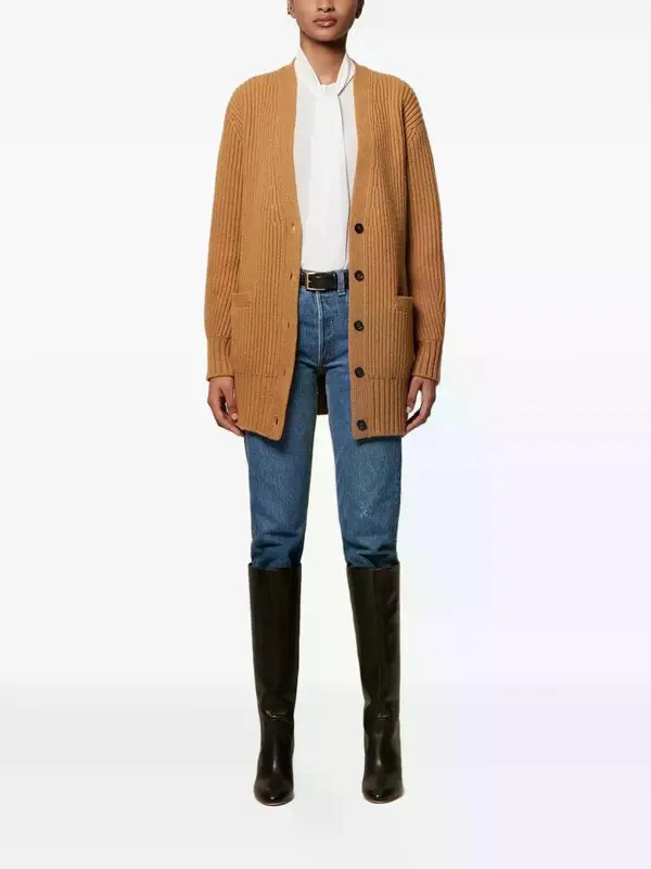 Another Tomorrow Ribbed Knit Cashmere Cardigan