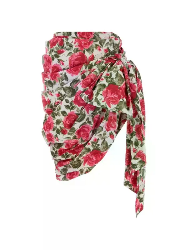 Chloé Floral Print Draped Midi Skirt - Red