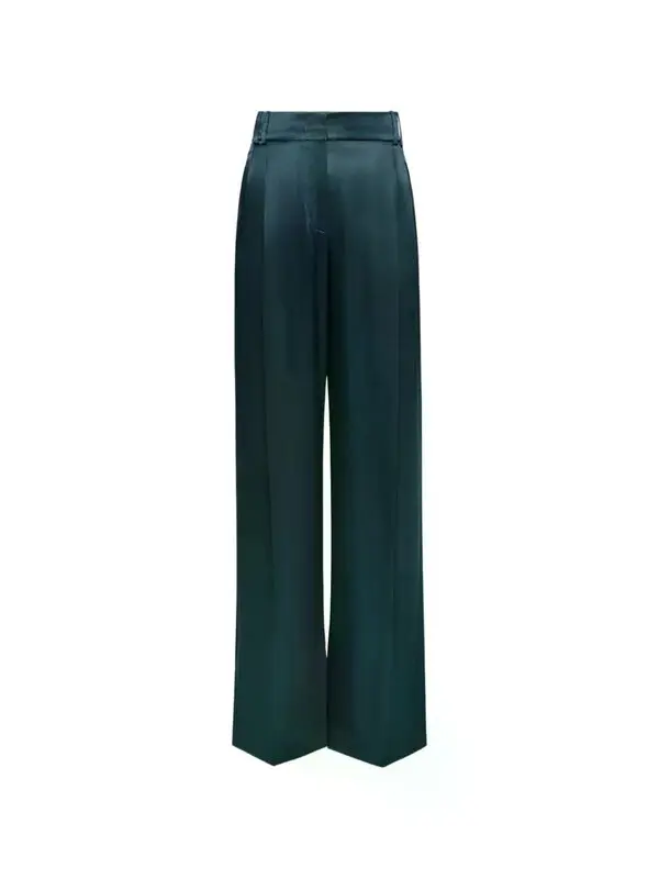 Another Tomorrow Pleated Satin Trousers - Green