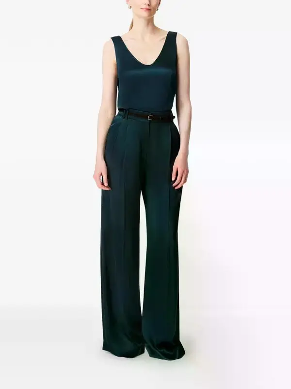 Another Tomorrow Pleated Satin Trousers - Green