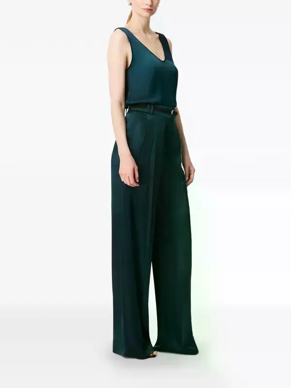 Another Tomorrow Pleated Satin Trousers - Green