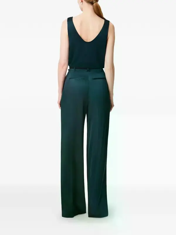 Another Tomorrow Pleated Satin Trousers - Green