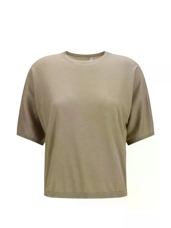 Brunello Cucinelli Taupe Metallic Finish Short Sleeve Sweater