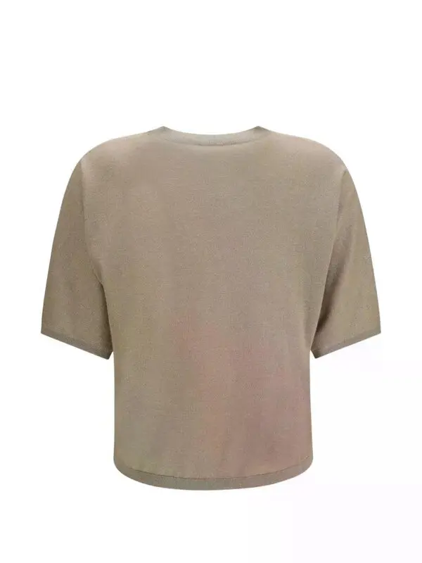 Brunello Cucinelli Taupe Metallic Finish Short Sleeve Sweater