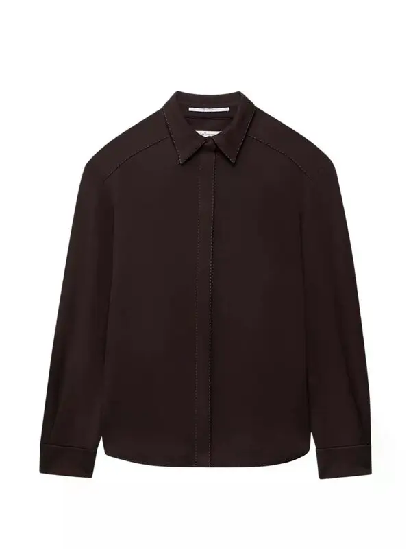 Another Tomorrow Stitch Detail Curved Hem Blouse