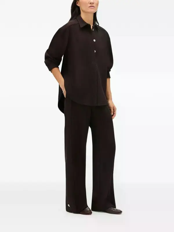 Another Tomorrow Stitch Detail Curved Hem Blouse
