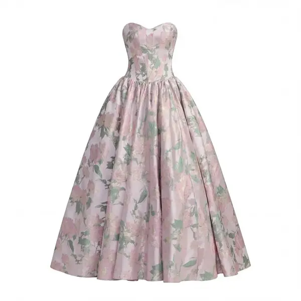Mac Duggal Strapless Floral Ball Gown With Pockets - Pink