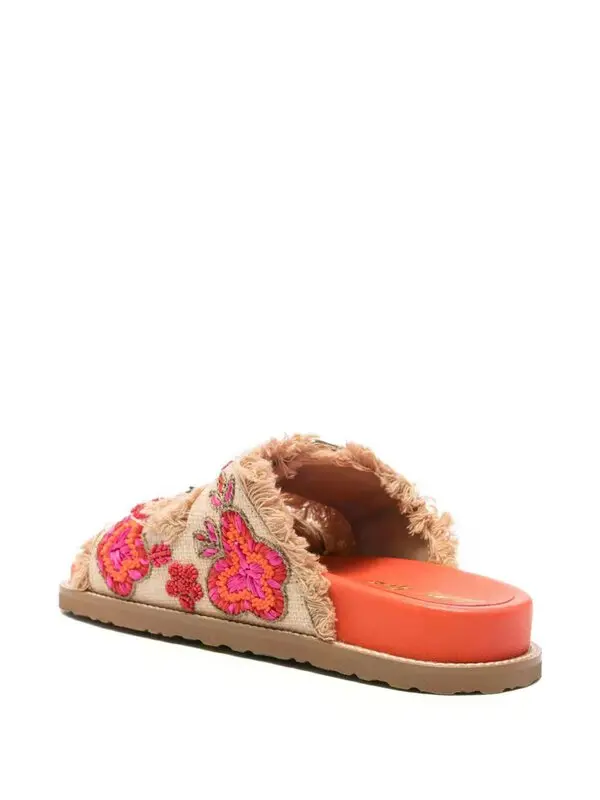 CORAL BLUE Floral Embroidered Fringed Sandals