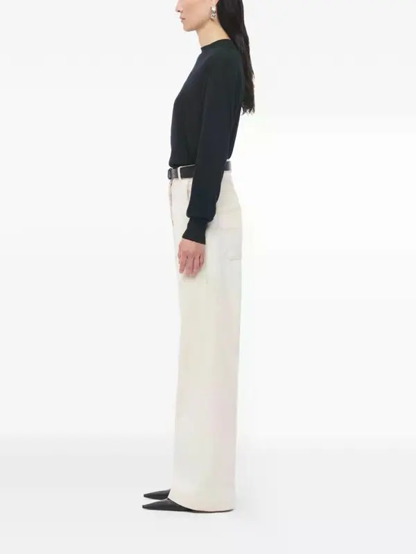 Another Tomorrow Fine-knit Merino Wool Long-sleeve Top - Black