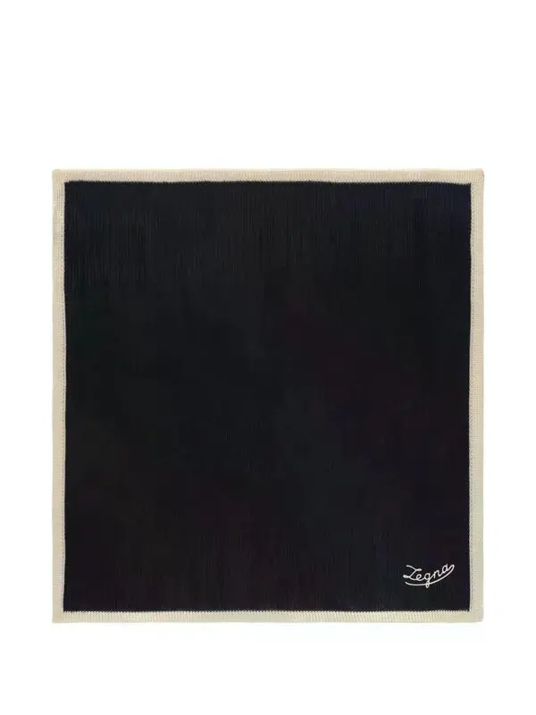Zegna Logo-embroidered Contrast-border Pocket Square - Blue