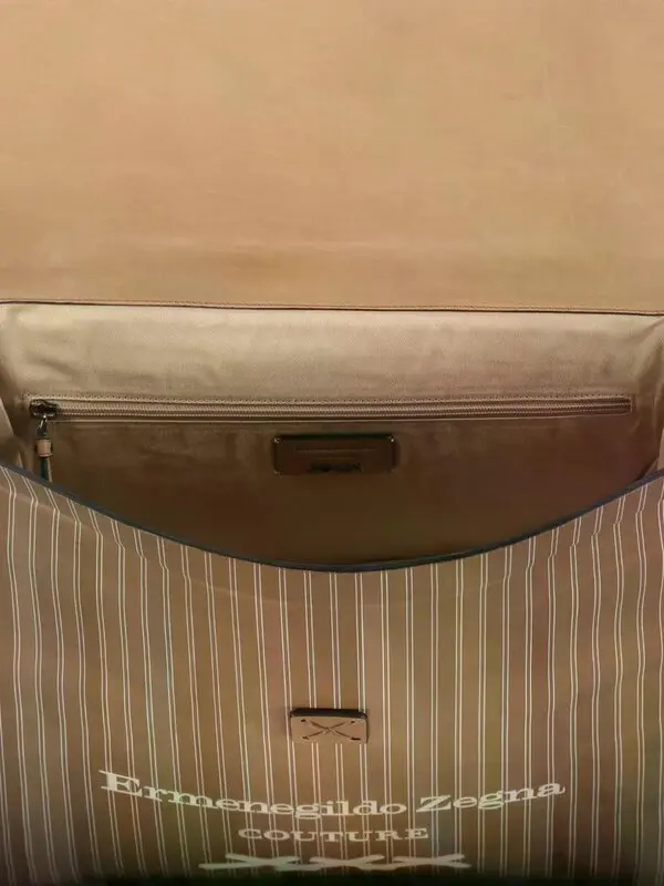 Zegna Pinstripe Print Leather Tote Bag