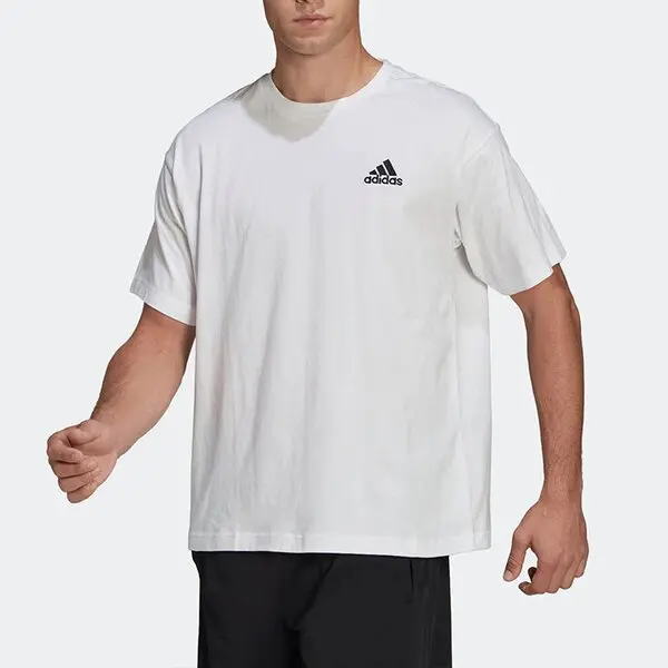 Adidas Logo Solid Color Round Neck Loose Short Sleeve Couple Style White