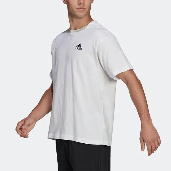 Adidas Logo Solid Color Round Neck Loose Short Sleeve Couple Style White