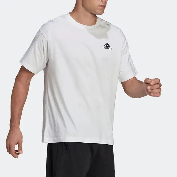Adidas Logo Solid Color Round Neck Loose Short Sleeve Couple Style White