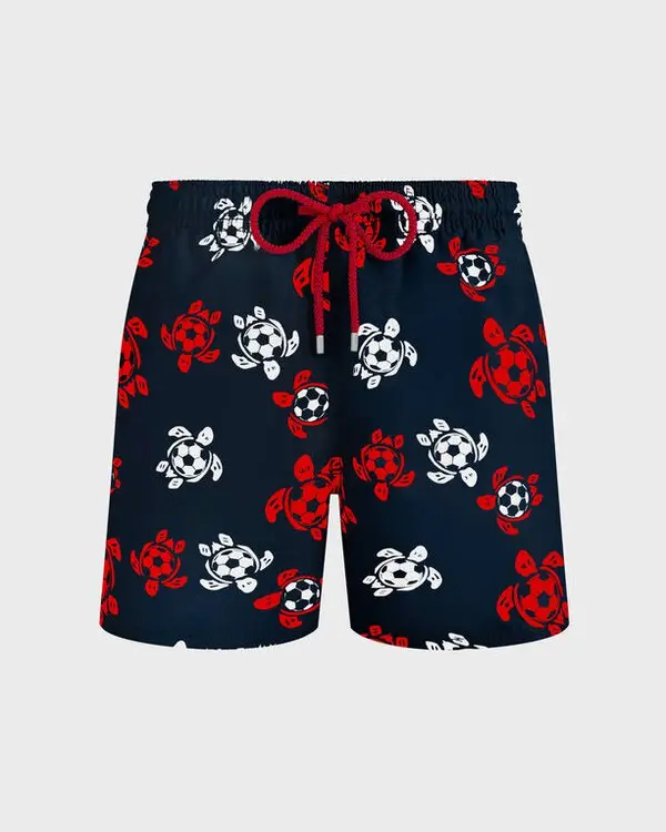 Vilebrequin Stretch Short Swim Trunks Soccer Turtles Swimwear Monrise - Blue