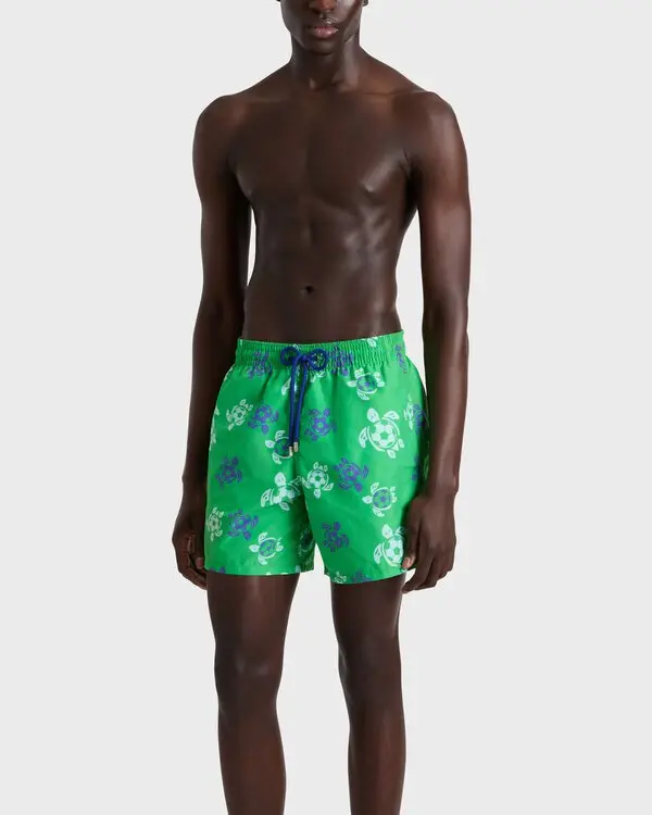 Vilebrequin Moorea Swim Trunks With Soccer Turtle Print - Green