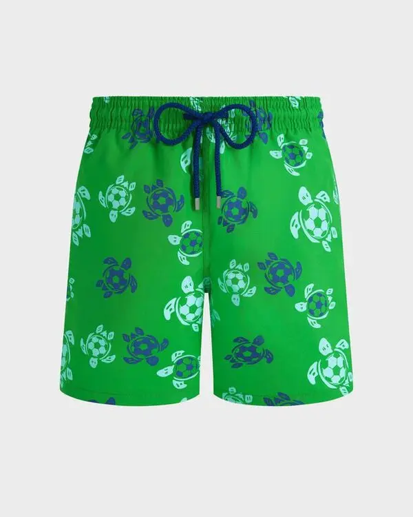 Vilebrequin Moorea Swim Trunks With Soccer Turtle Print - Green