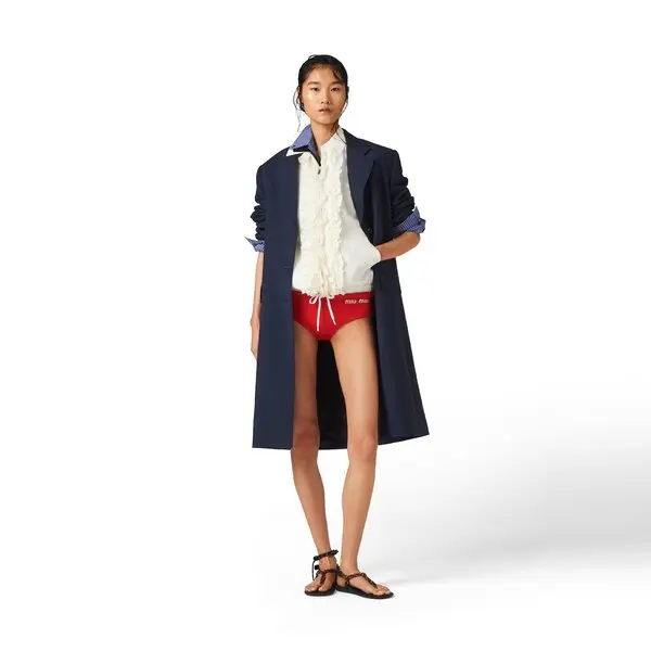Miu Miu Washed Slubbed Canvas Blouson Jacket With Ruffle Detail