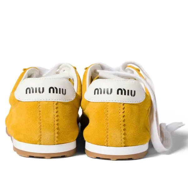 Miu Miu Plume Suede Lace-up Sneakers - Sunny Yellow