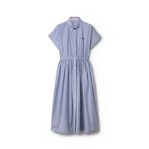 Miu Miu Vertical Stripe Poplin Midi Dress